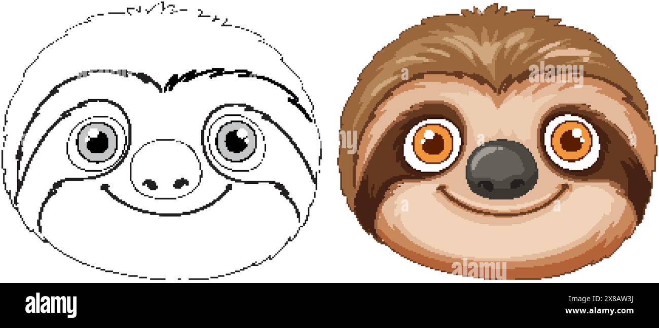 Adorable sloth face in color and outline Stock Vector Image & Art - Alamy