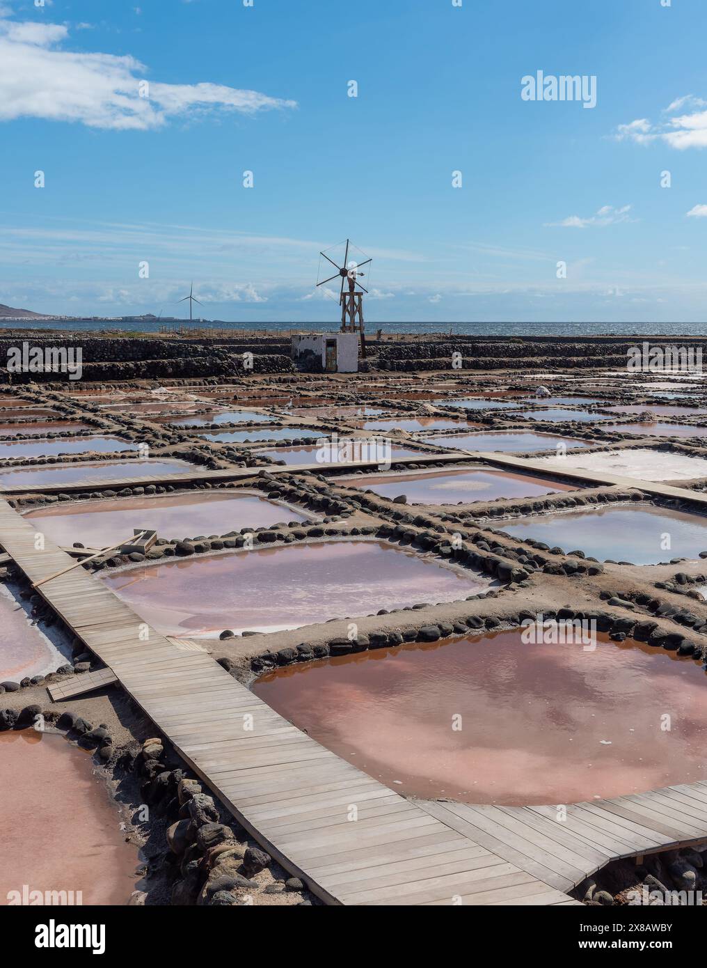 Panoramic view of salt mines of TenefÃ© with evaporation ponds Stock ...