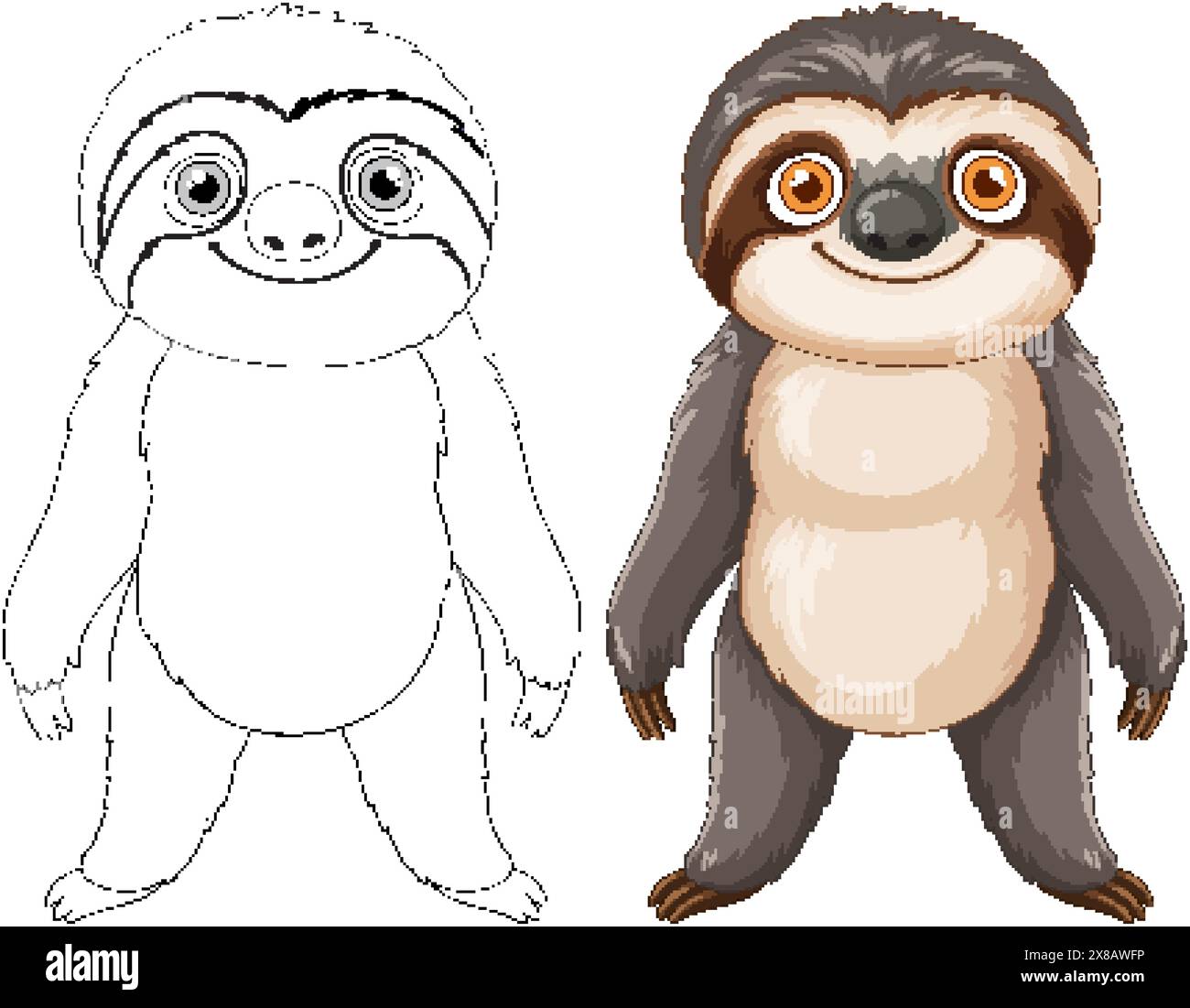 Adorable sloth in color and outline Stock Vector Image & Art - Alamy