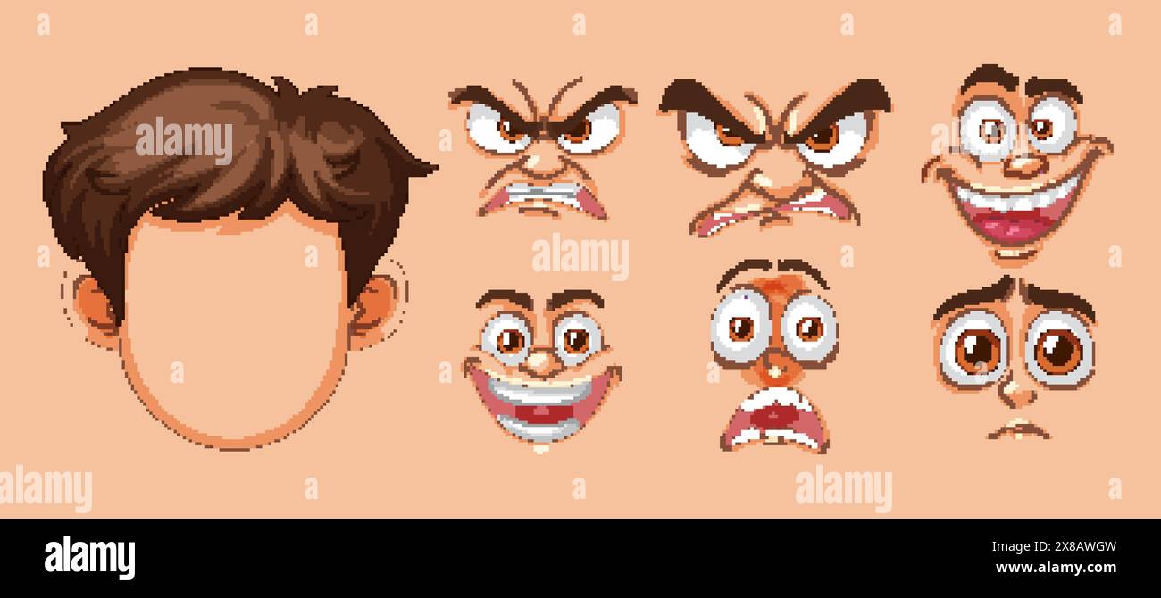 Illustration of different cartoon facial expressions Stock Vector Image ...