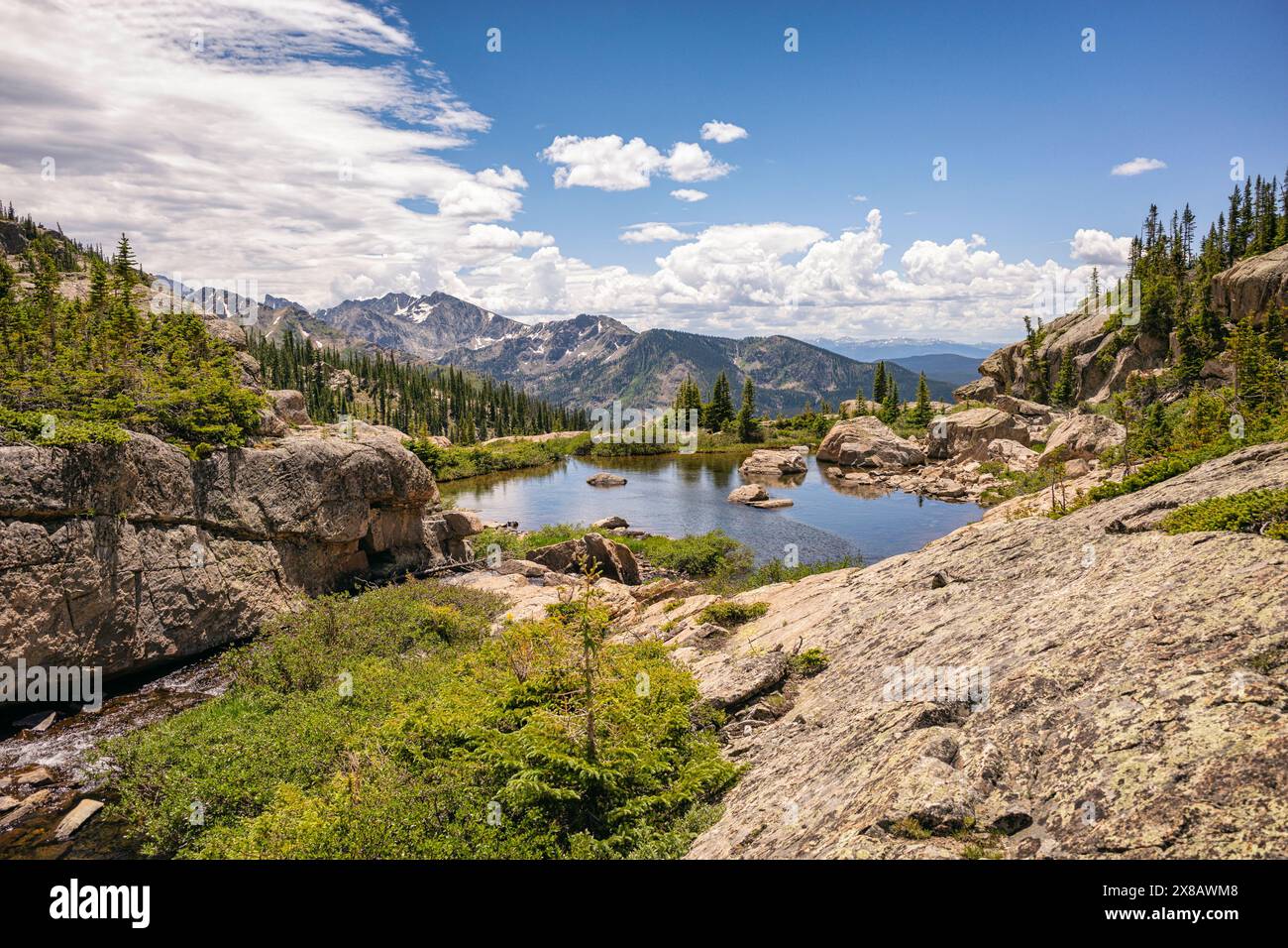 Mountain landscape with alpine lake and rocky scenery in summer Stock ...