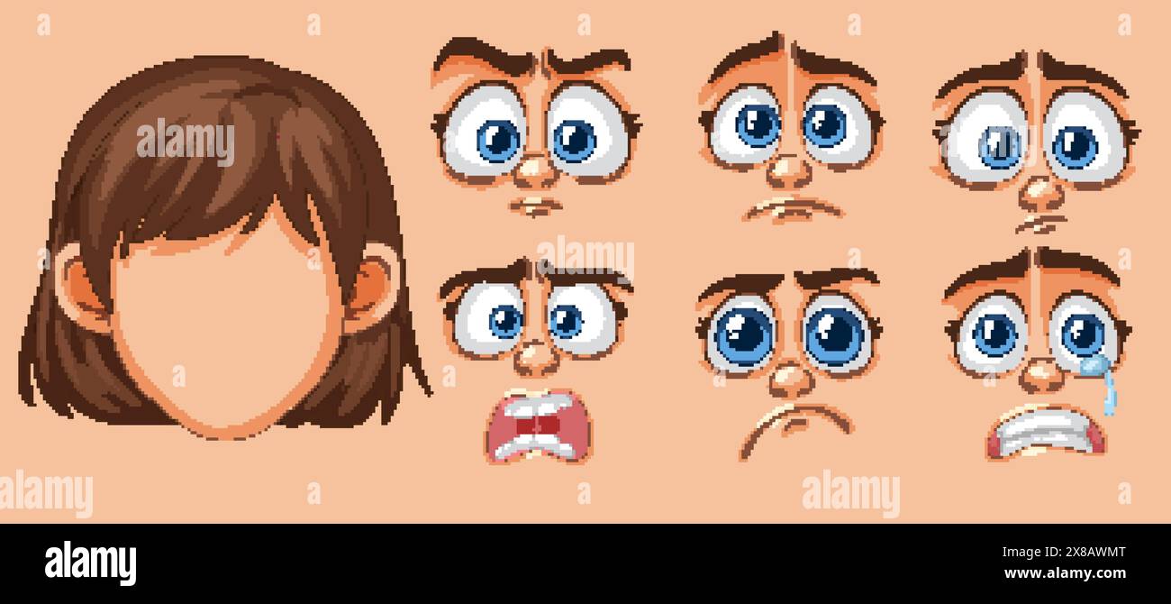 Different emotions shown through animated facial expressions Stock ...