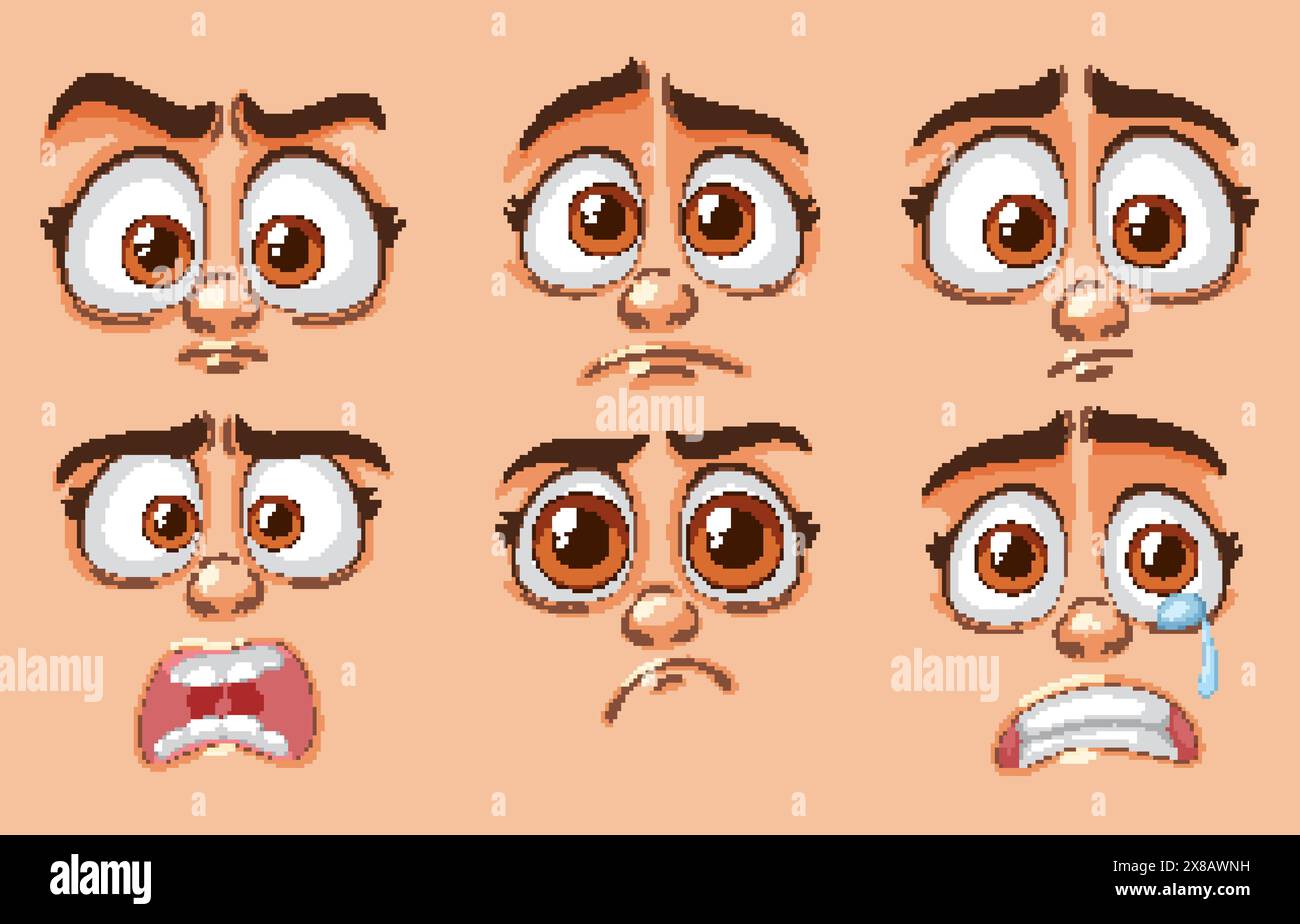 Six cartoon faces showing different emotions Stock Vector Image & Art ...