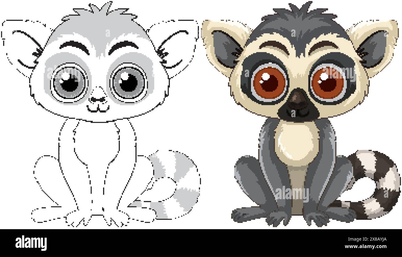 Adorable lemur in color and outline Stock Vector Image & Art - Alamy