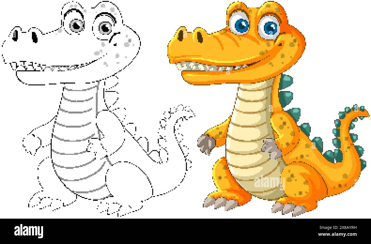 Smiling alligator in color and outline versions Stock Vector Image ...