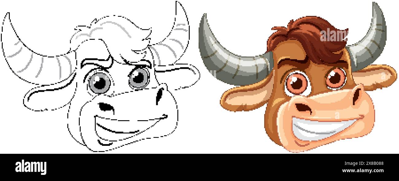 Color and outline versions of a smiling bull Stock Vector Image & Art ...