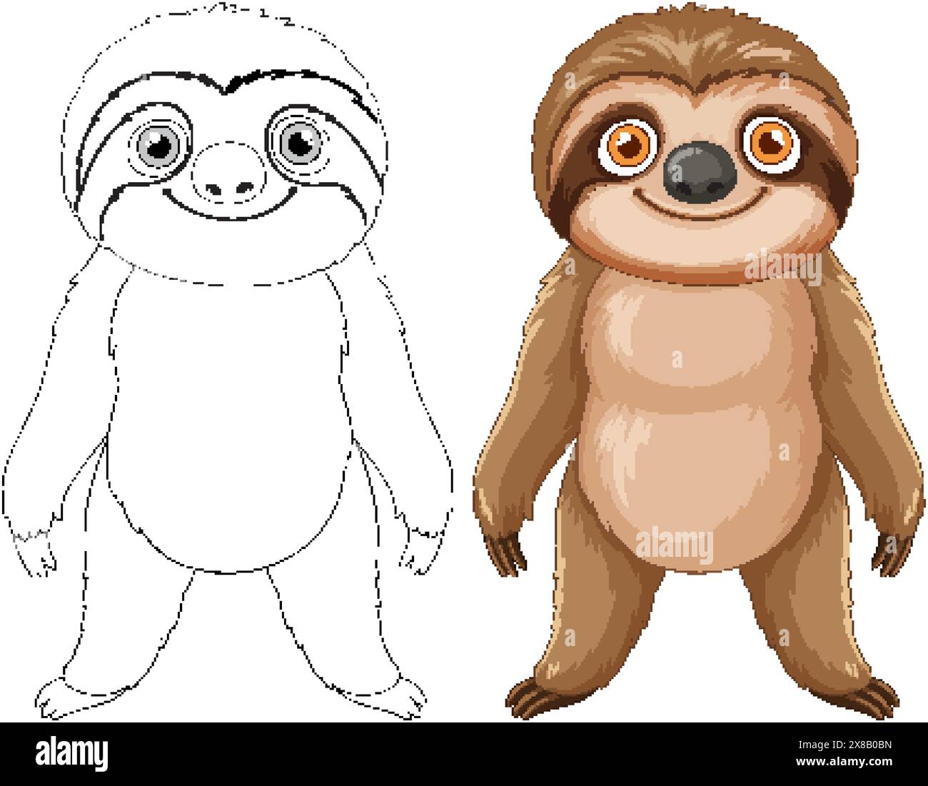 Adorable sloth in color and outline Stock Vector Image & Art - Alamy