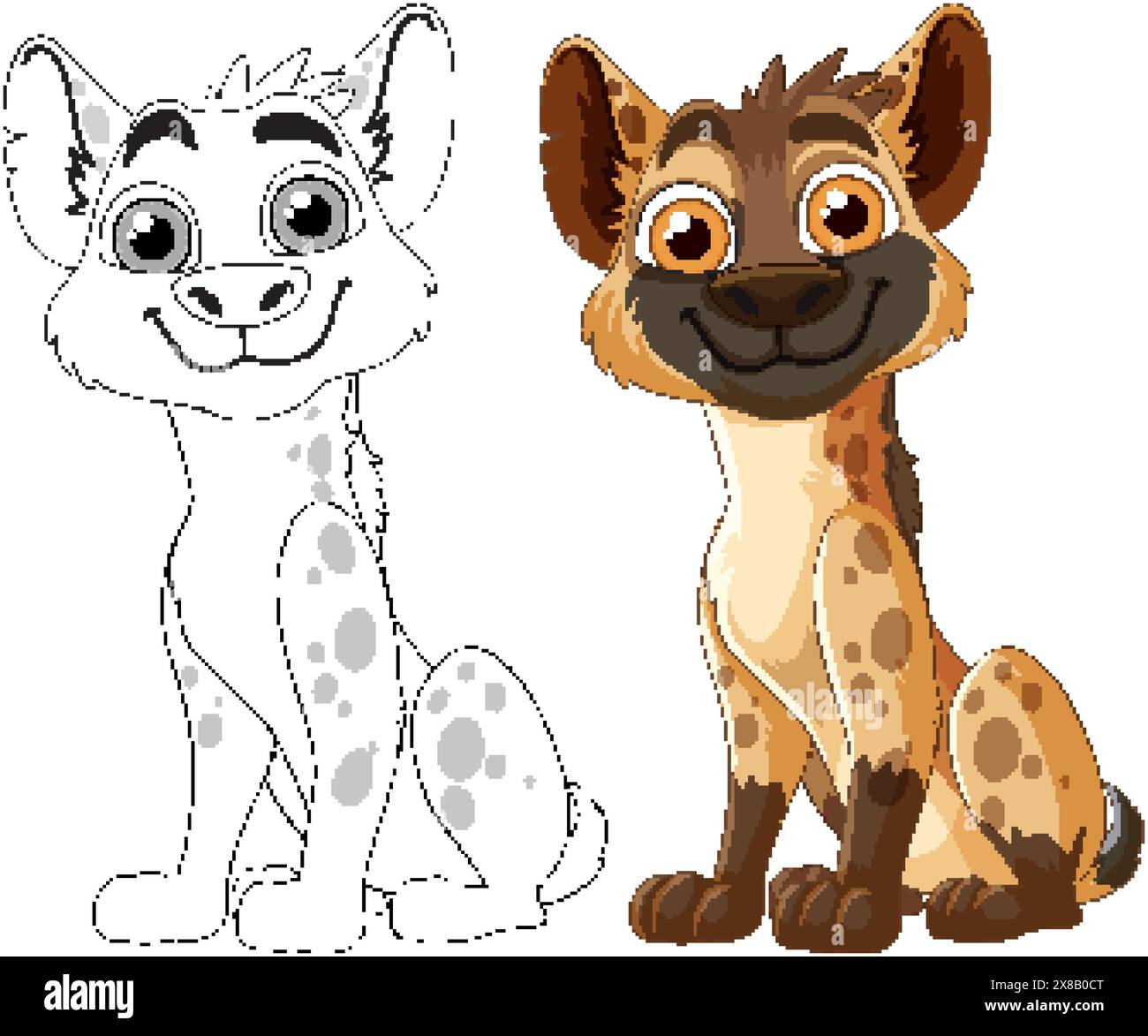 Adorable hyena in color and outline versions Stock Vector Image & Art ...