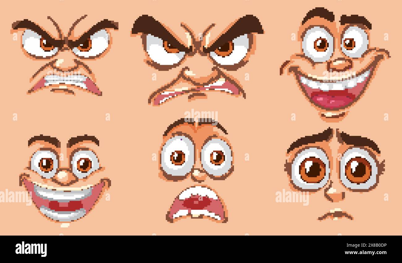 Six cartoon faces showing different emotions Stock Vector Image & Art ...