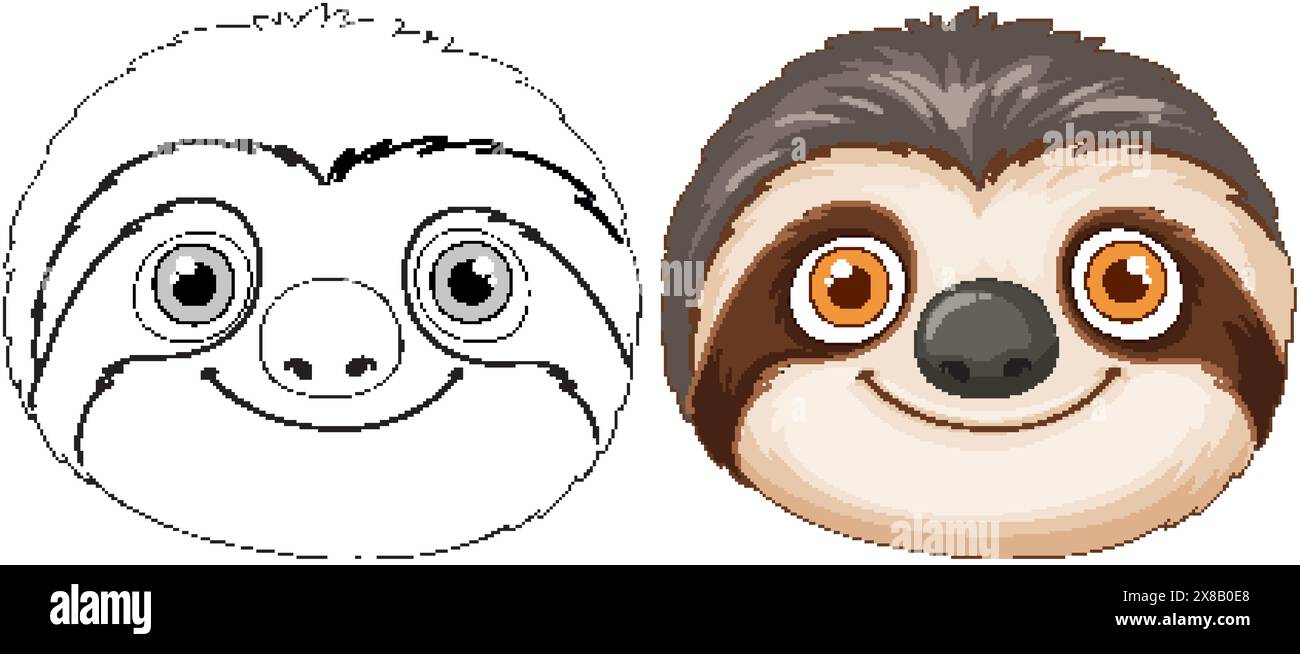 Adorable sloth face in color and outline Stock Vector Image & Art - Alamy