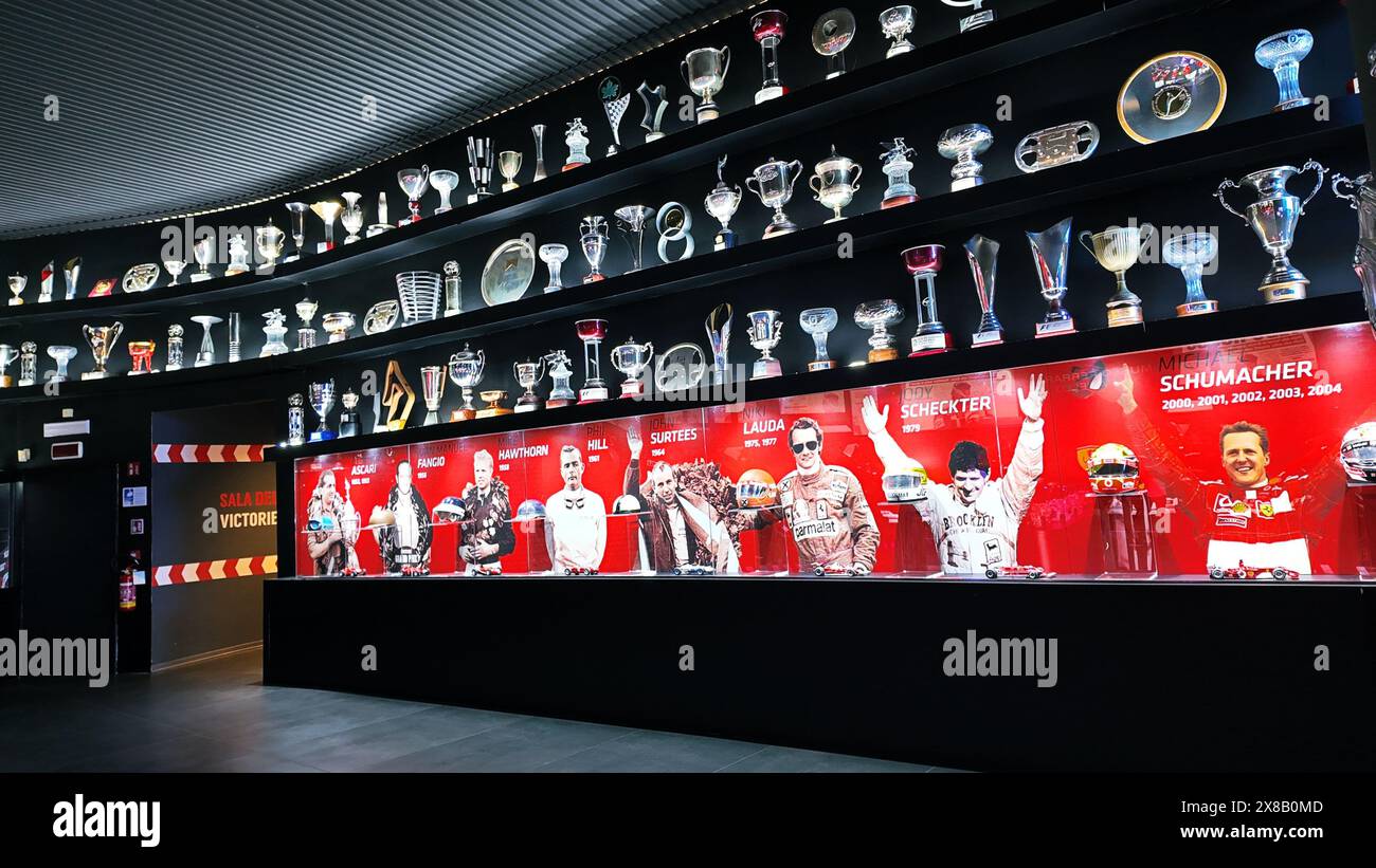 Interior of Ferrari museum in Maranello with prize-winning Ferrari ...