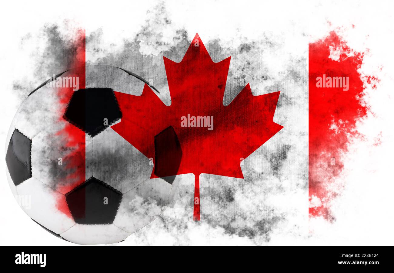 White background with Canada flag and soccer ball Stock Photo - Alamy