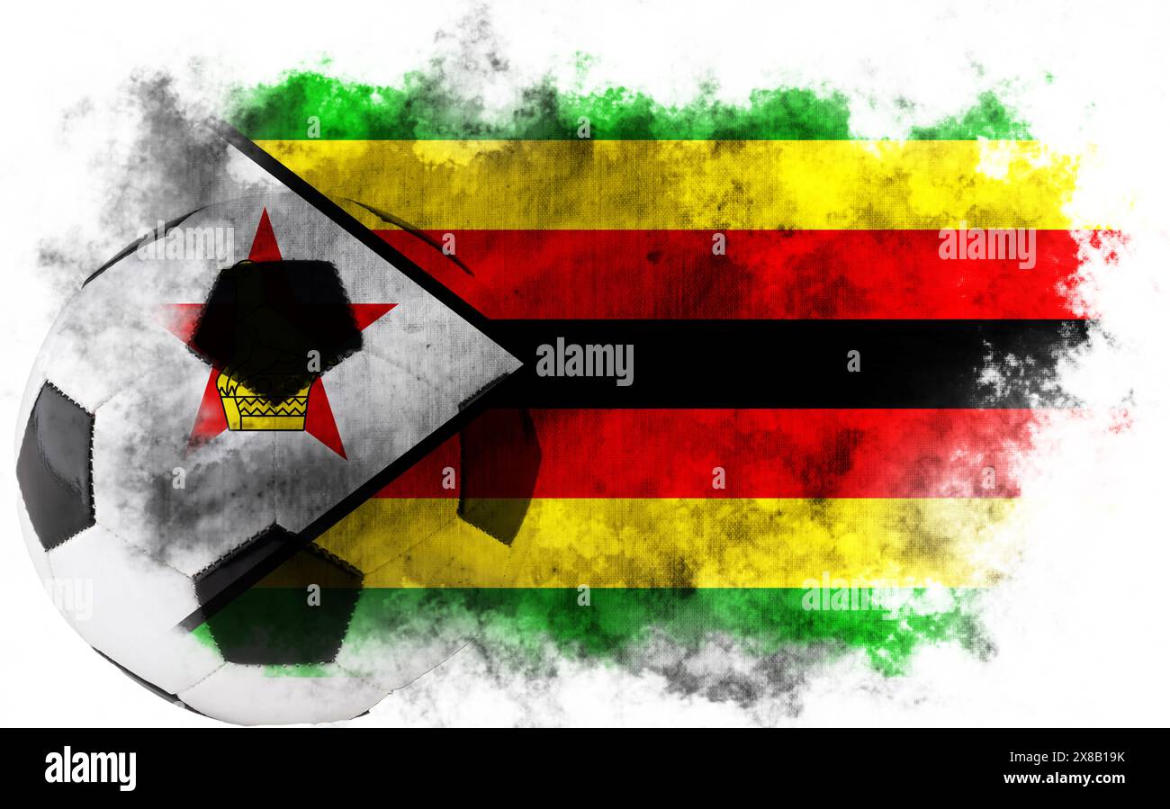 White background with Zimbabwe flag and soccer ball Stock Photo - Alamy