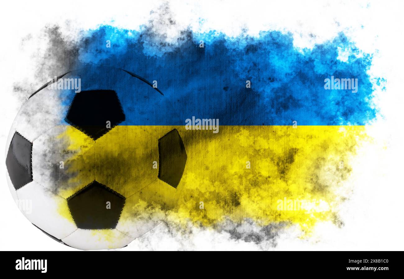 White background with flag of Ukraine and soccer ball Stock Photo - Alamy