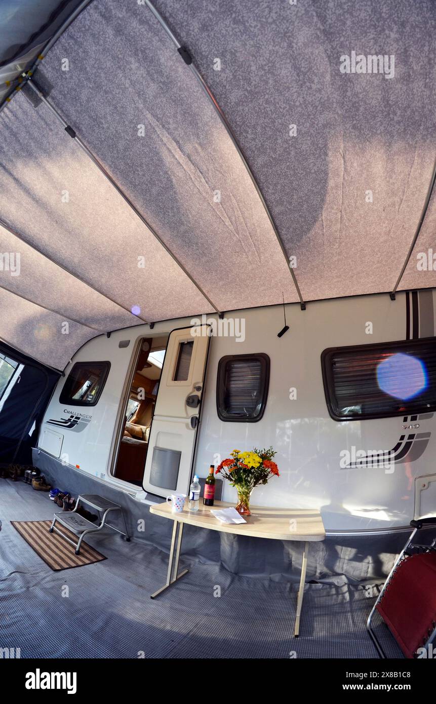 inside of caravan awning on carvanning site norfolk england Stock Photo ...
