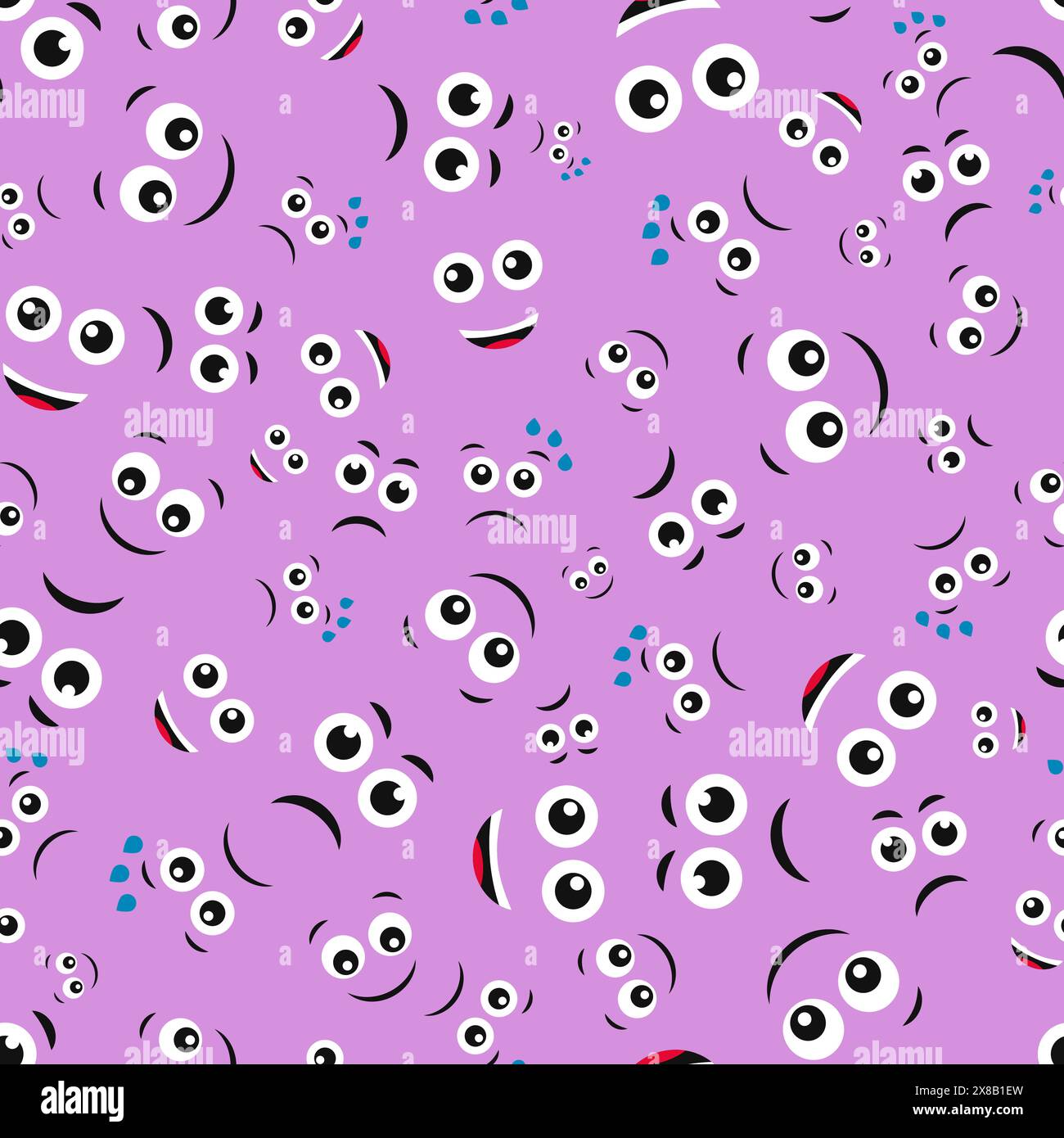Cartoon faces with emotions. Seamless pattern with different emoticons ...