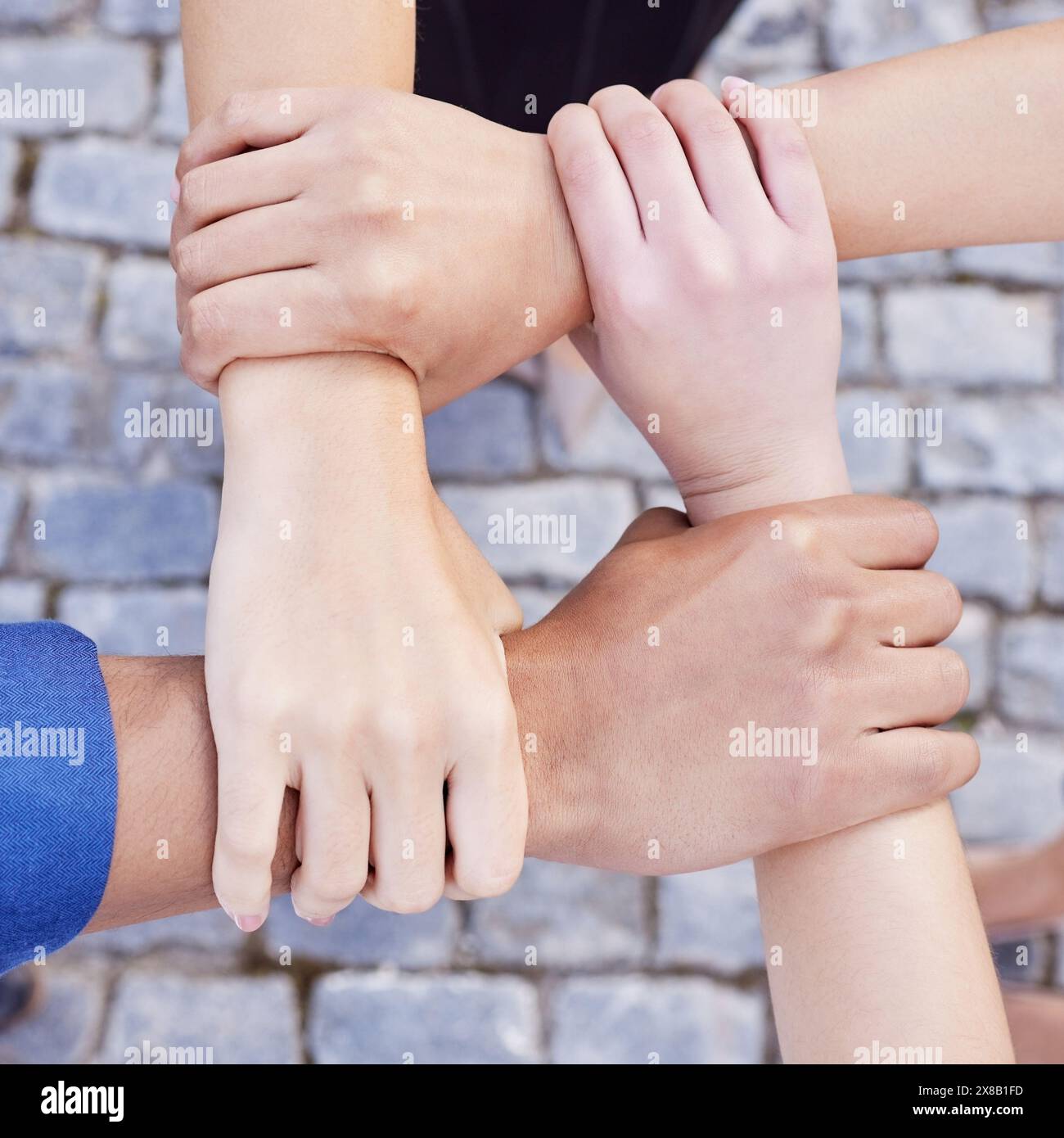 Teamwork, connection and people stack hands for support, solidarity and ...