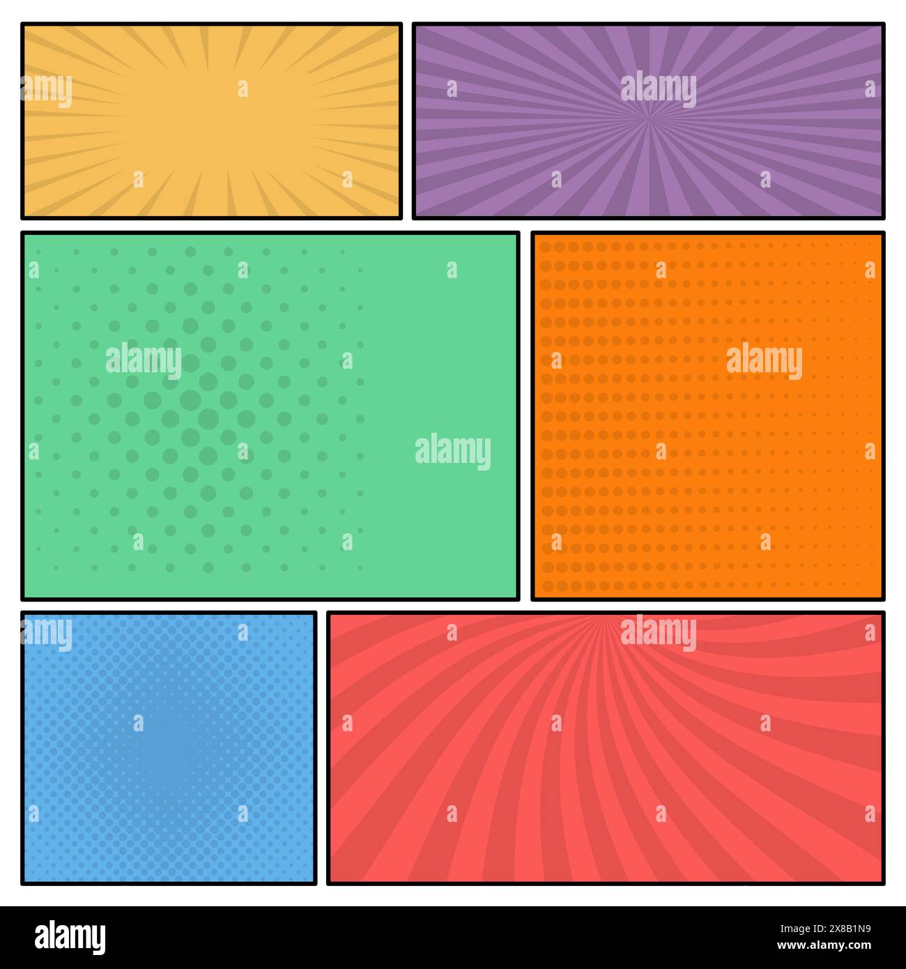 Colorful comic book page background in pop art style. Empty template ...