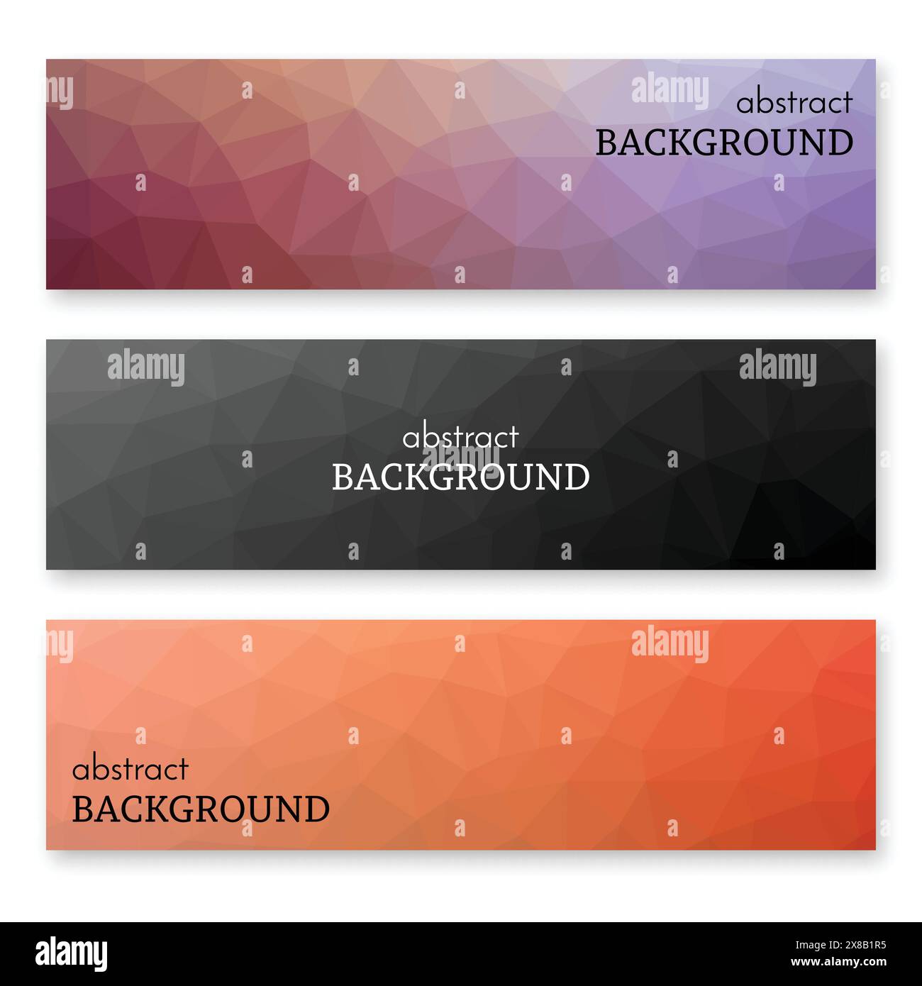 Set of three multi colored banners in low poly art style. Background ...