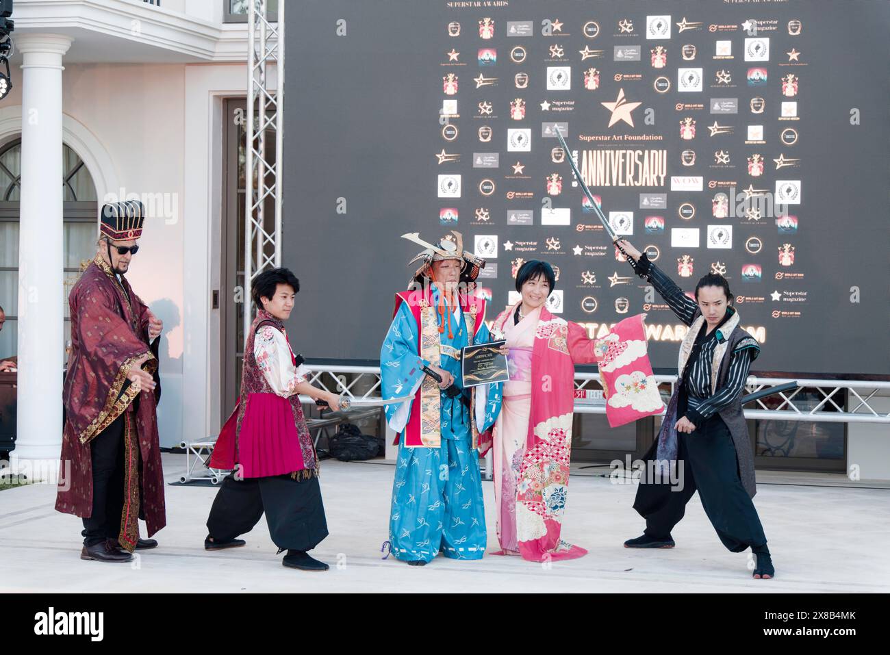 Vallauris, France. 22nd May, 2024. Alain Zirah and peace activist Daisuke Tarutani attend the ...