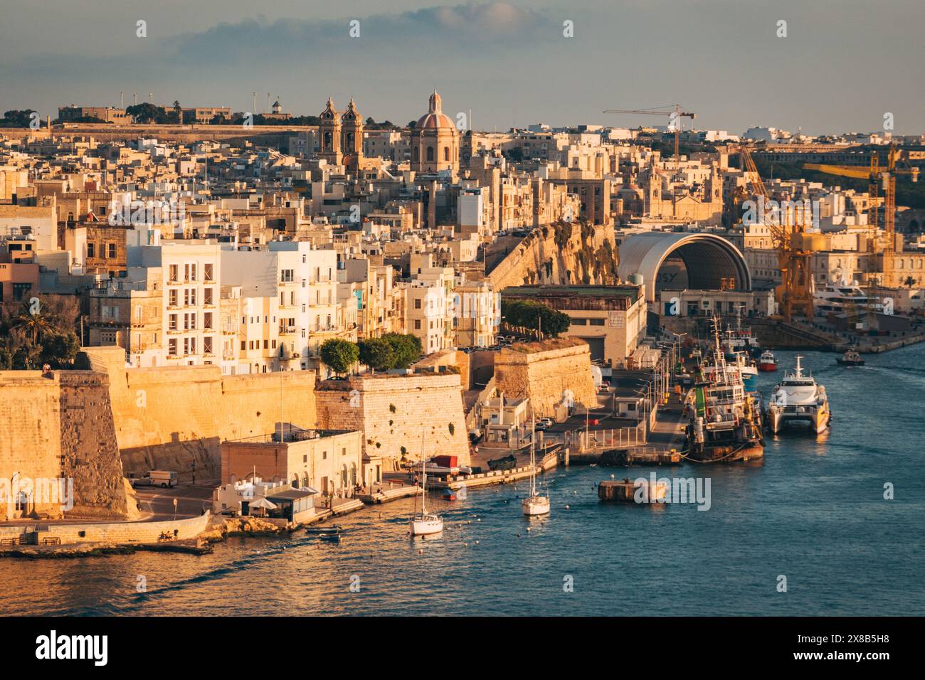 Looking south over Valletta harbor, Malta. Featuring the Gardjola ...