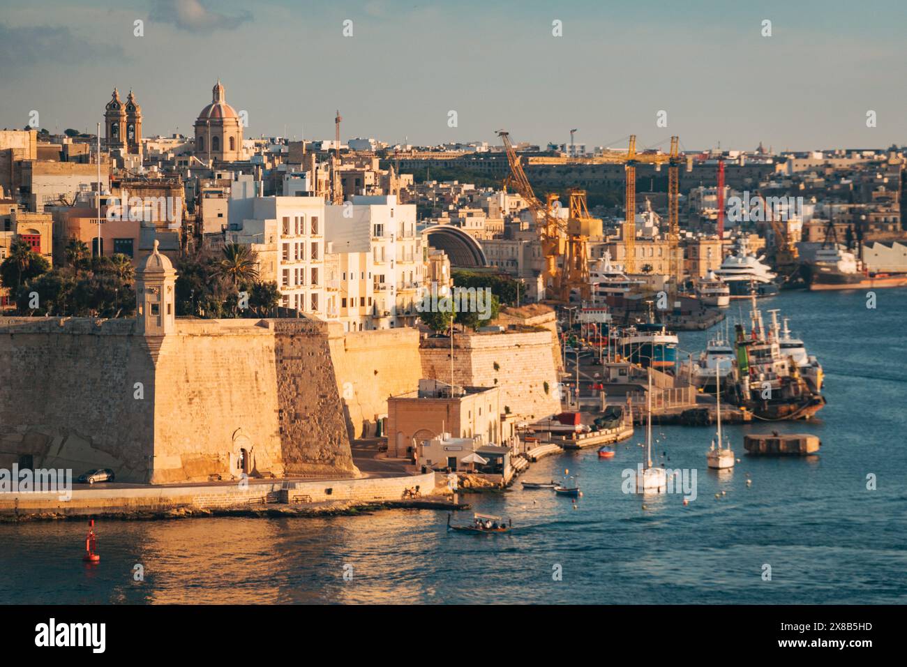 Looking south over Valletta harbor, Malta. Featuring the Gardjola ...