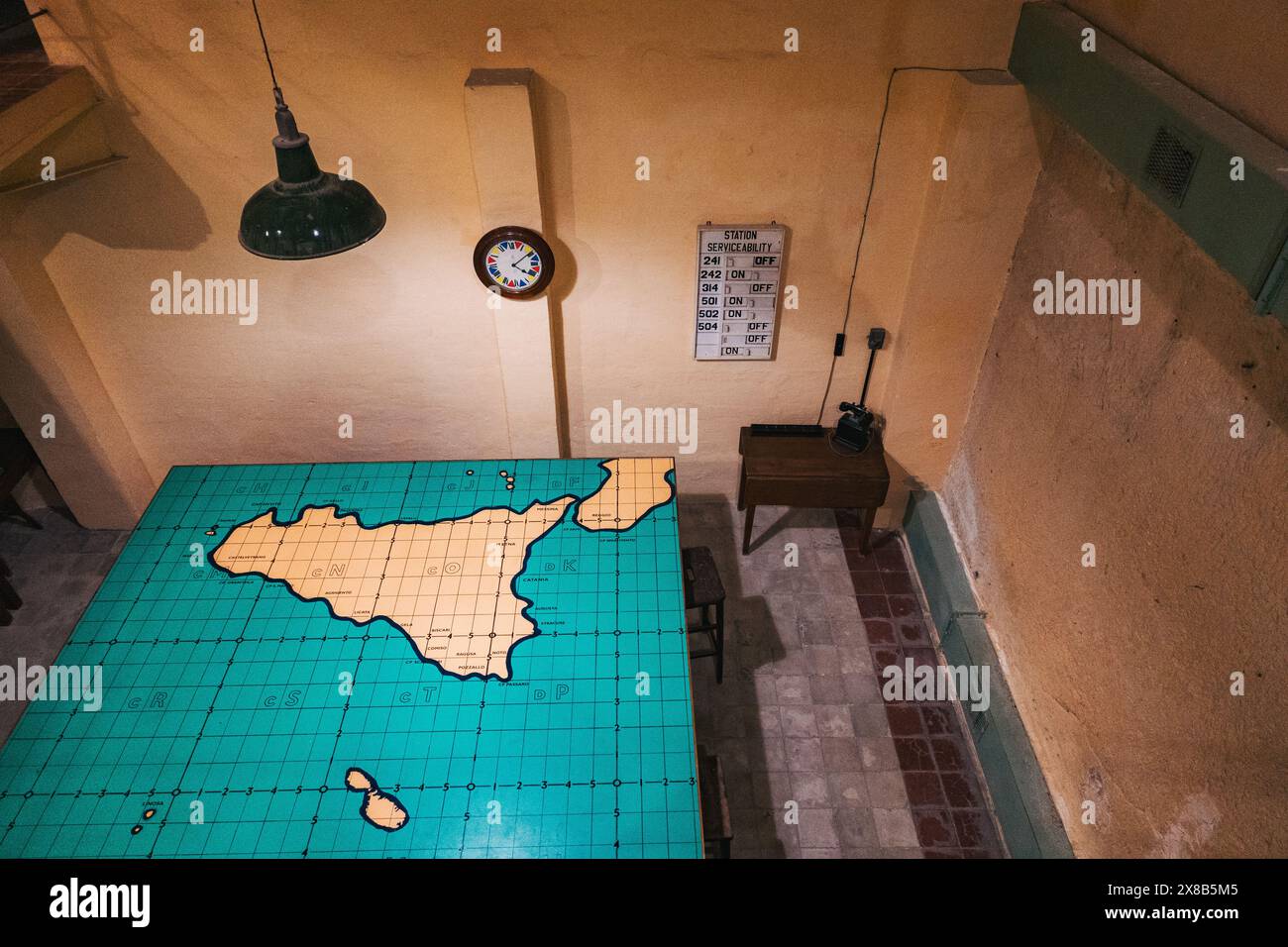 In a WWII operations room at Lascaris War Rooms museum in Malta. A sand ...