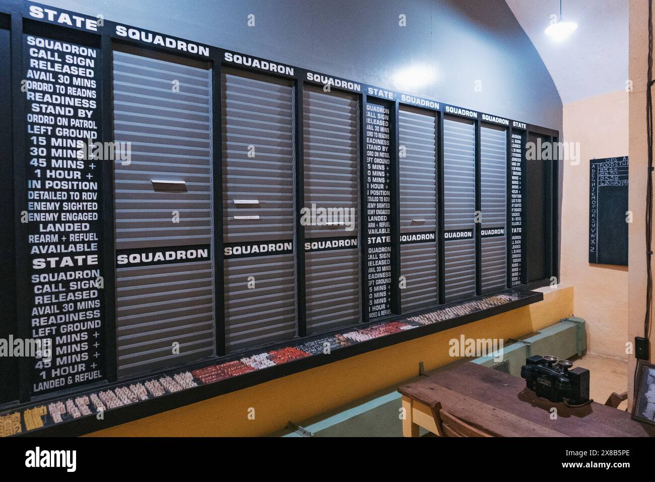 a World War II aircraft squadron status board in a bunker at the ...