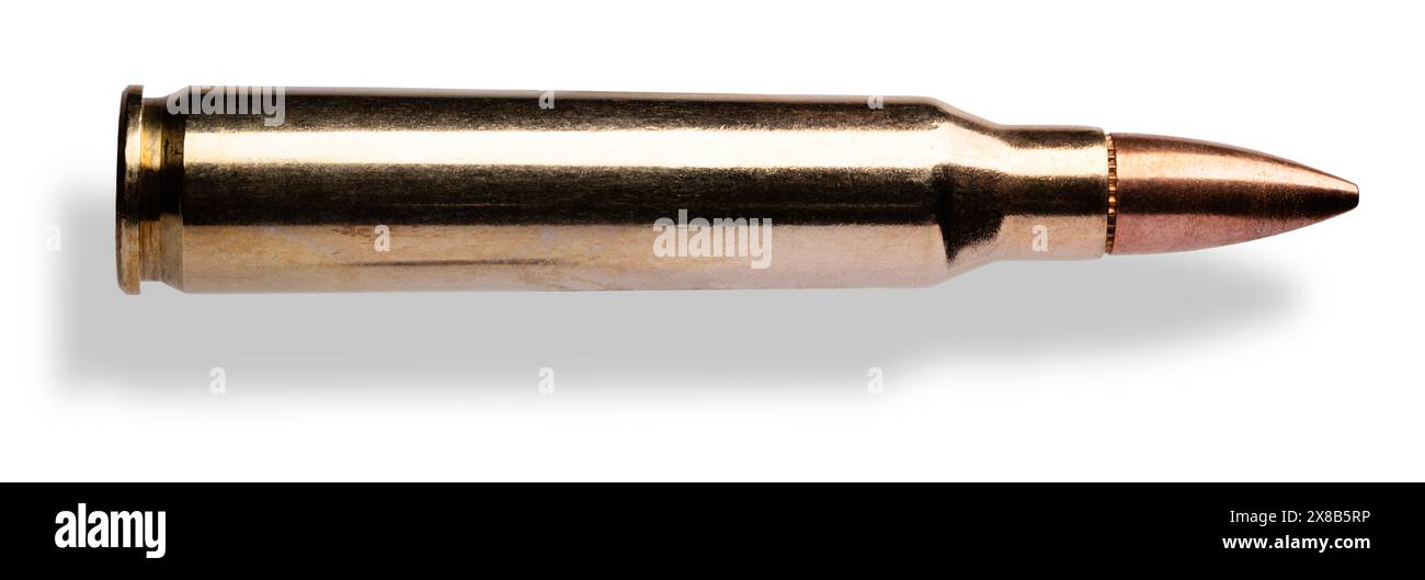 Cartridge for an AR-15 chambered in 5.56 with a copper plated FMJ with ...