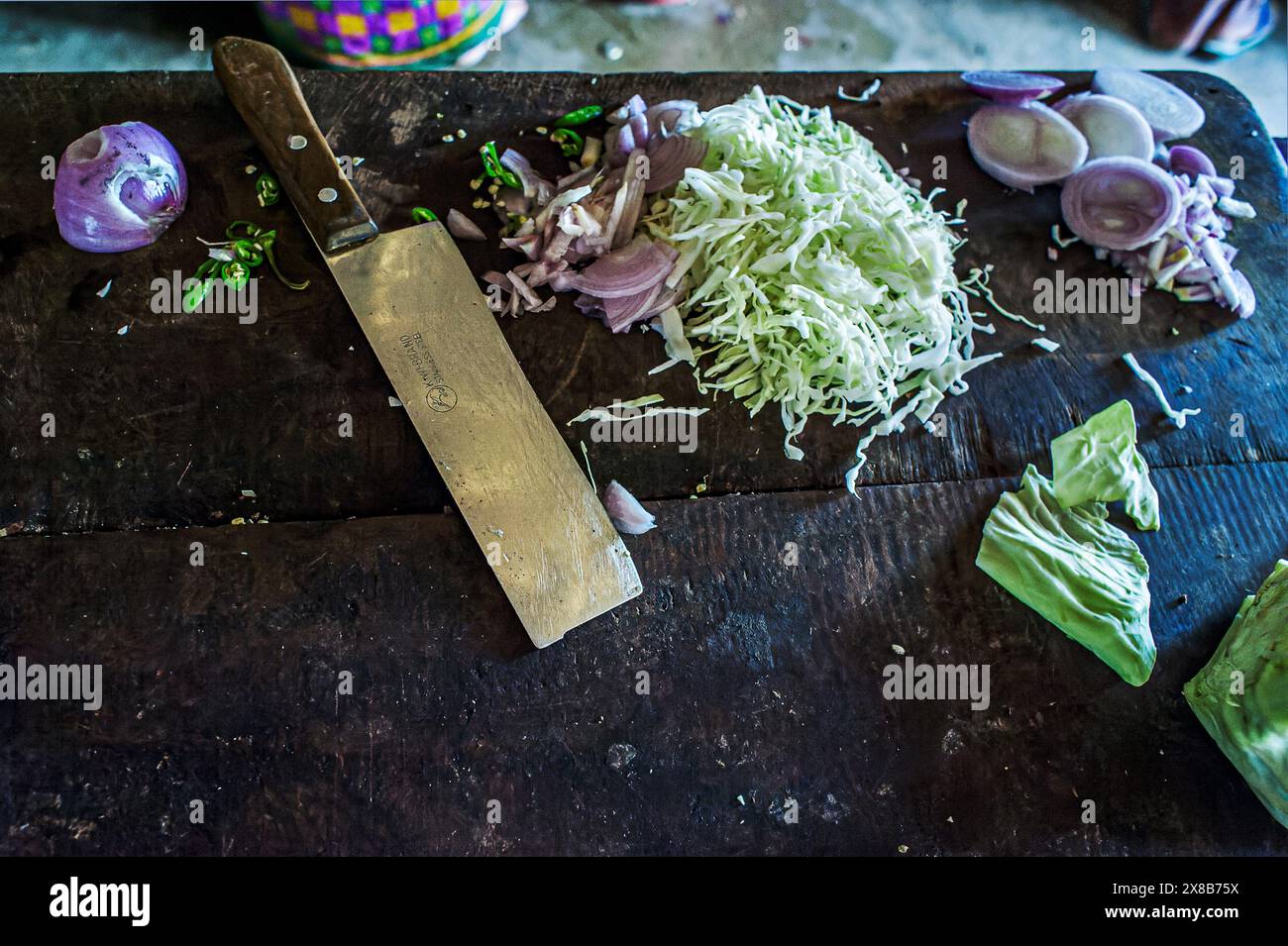 08 29 2008 working with Choping bord in traditional rural kitchen. at ...