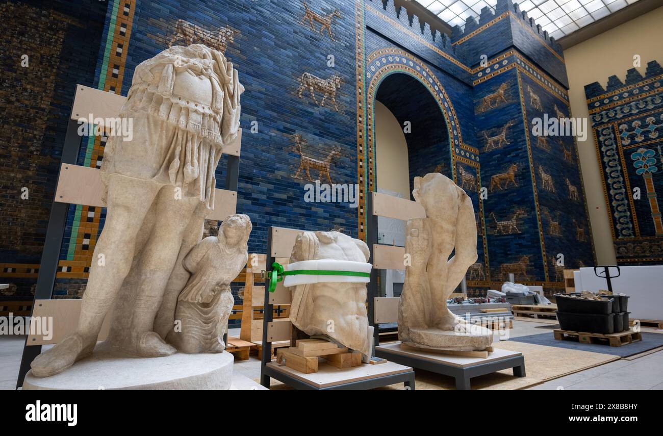 24 May 2024, Berlin: Ancient sculptures prepared for transportation ...