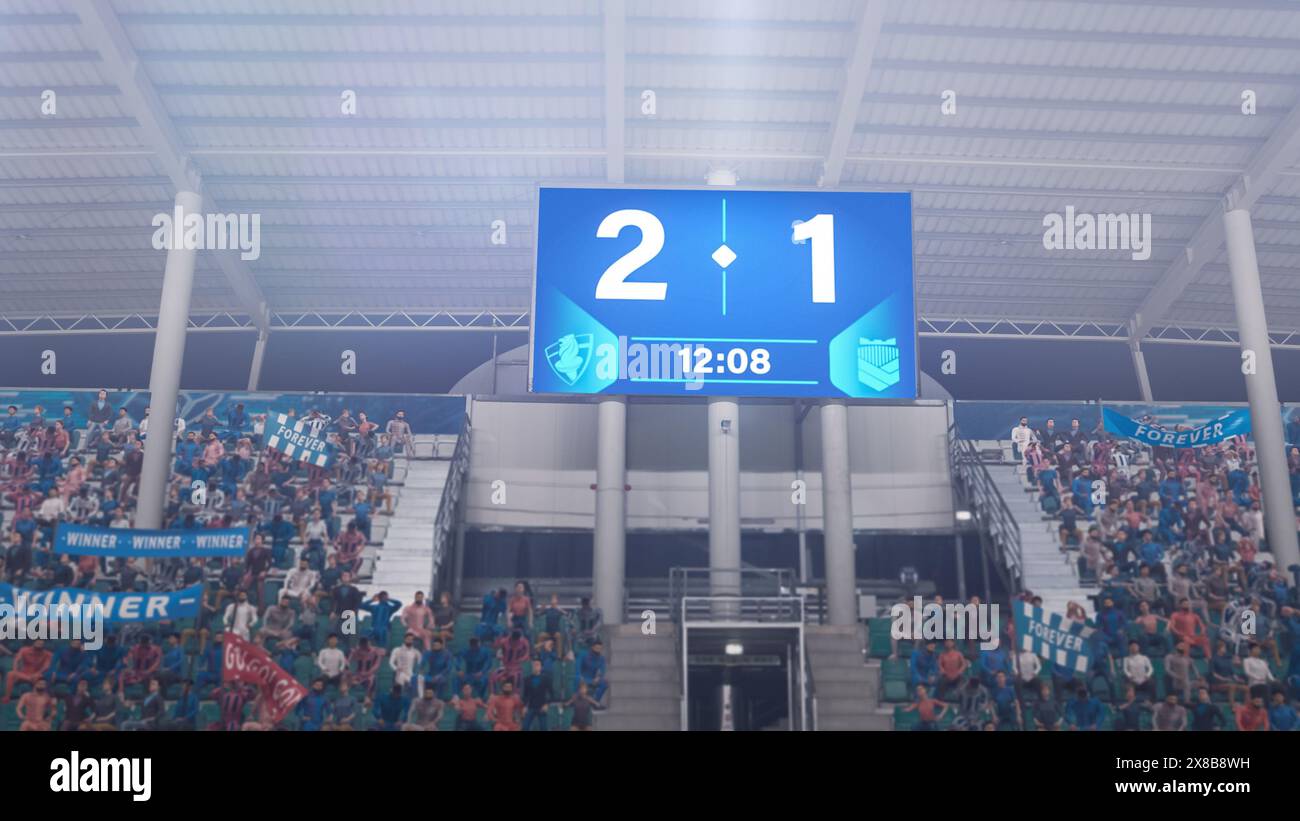 Football Soccer Stadium Championship Match, Scoreboard Screen Showing ...