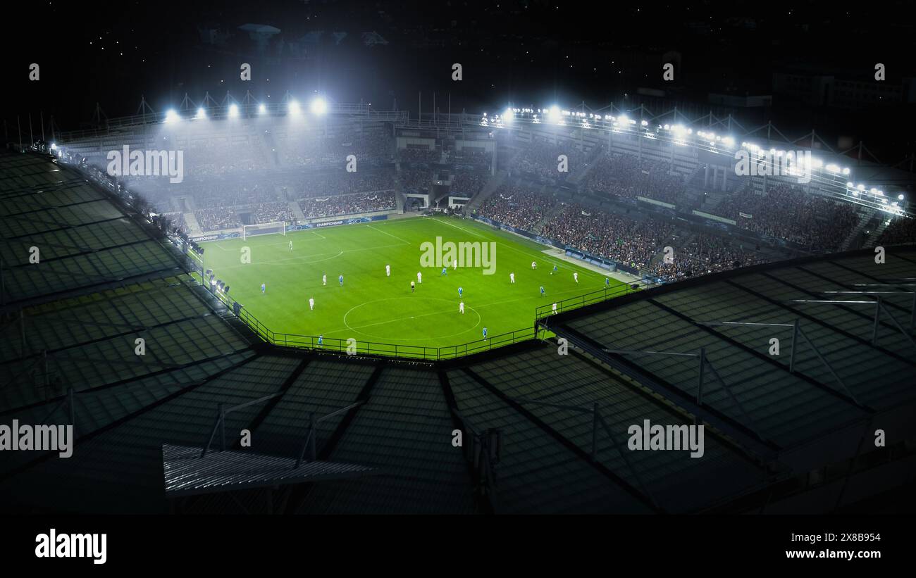 Aerial Establishing Shot of a Whole Stadium with Soccer Championship ...