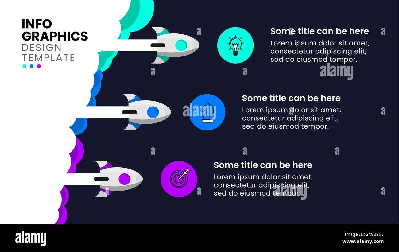 Infographic template with icons and 3 options or steps. Rockets. Can be ...