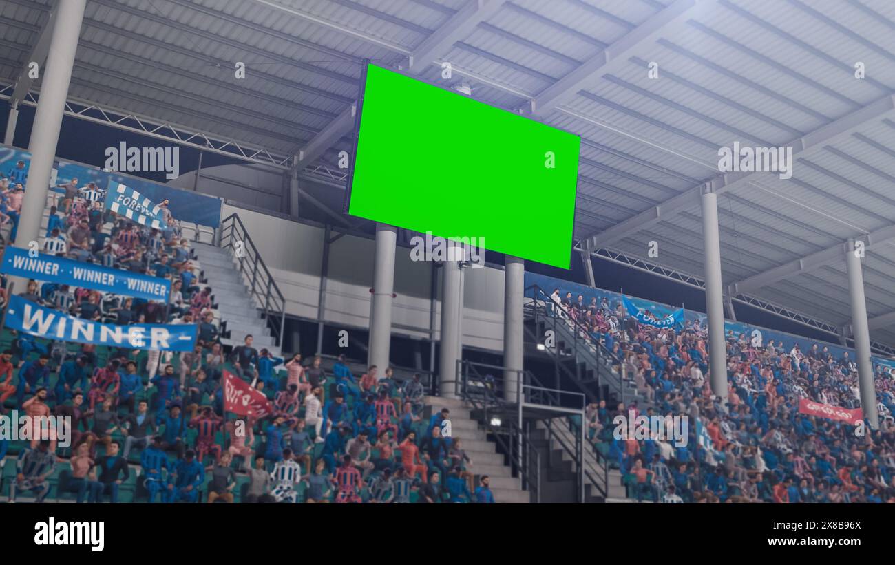Stadium Championship Match: Scoreboard Green Chroma Key Screen. Crowd ...