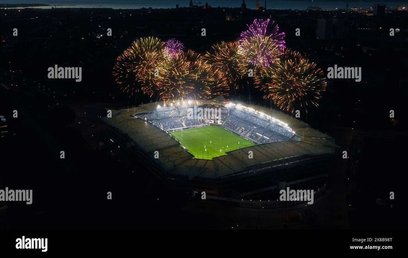 Aerial Establishing Shot of a Whole Stadium with Soccer Championship ...