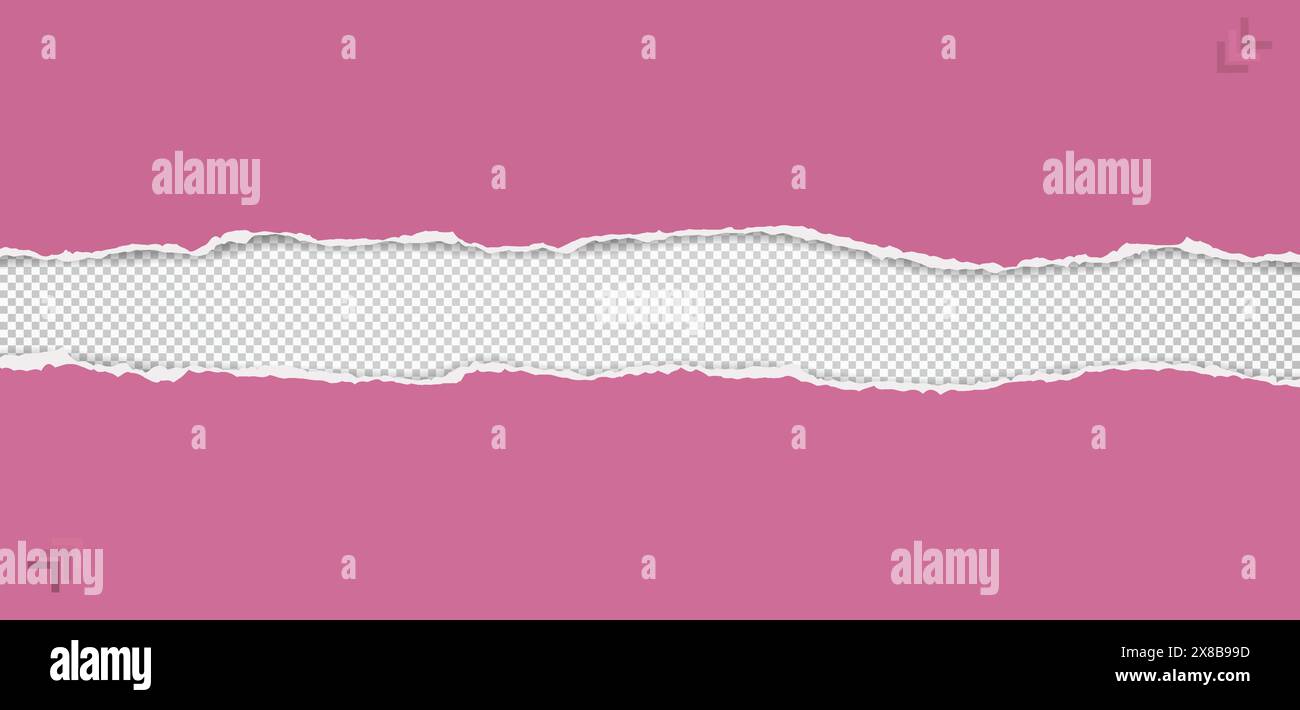 Pink paper strips with torn edges and soft shadow are on squared ...