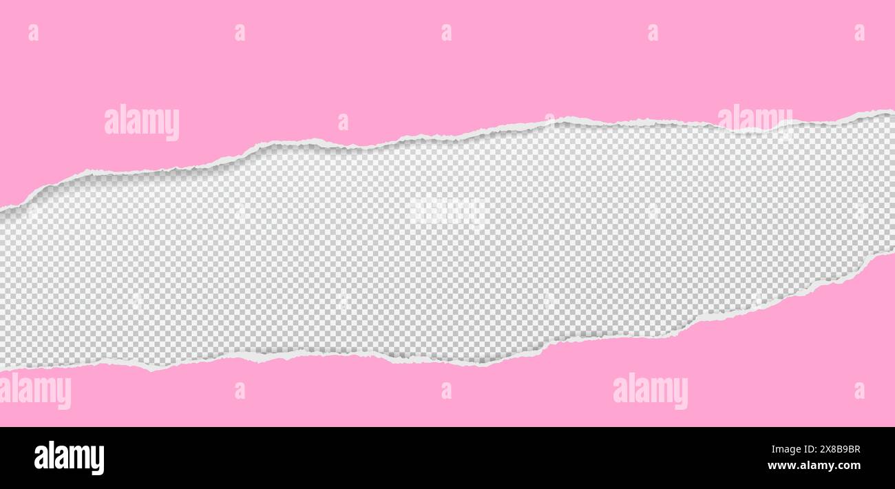 Pink paper strip with torn edge and soft shadow is on squared ...