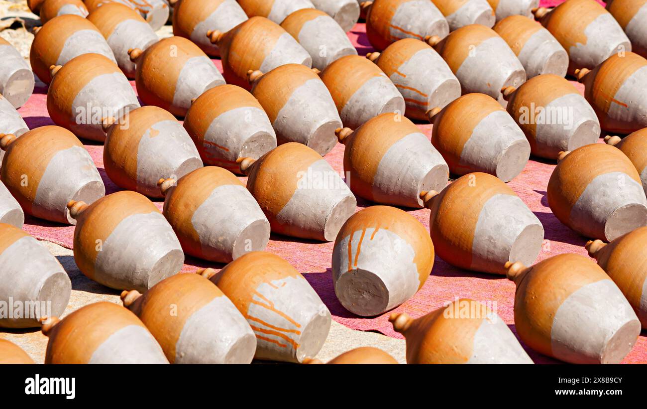 View of clay money boxes drying, Pottery Square, Bhaktapur Durbar ...