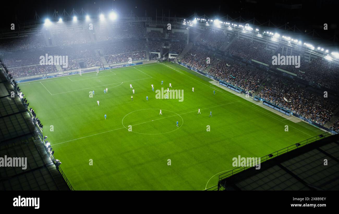 Aerial Establishing Shot of a Whole Stadium with Soccer Championship ...