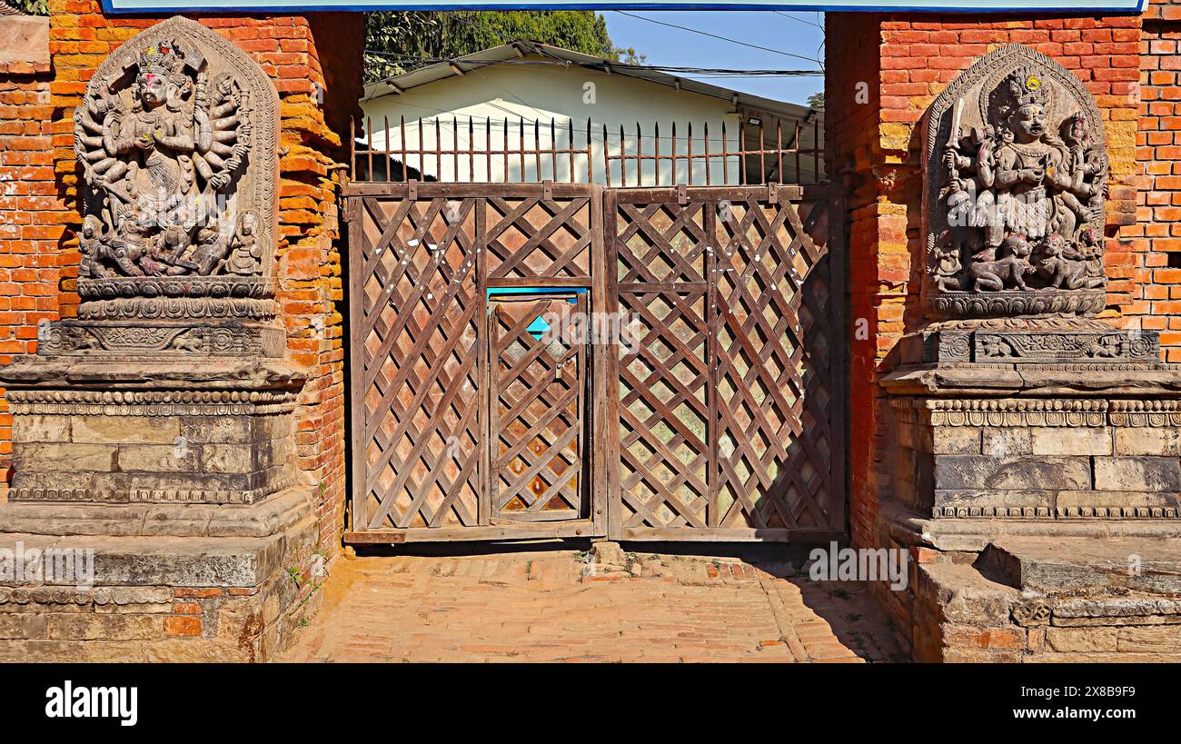 Statues of Ugrachandi and Bhairava outside museum door, Bhaktapur ...