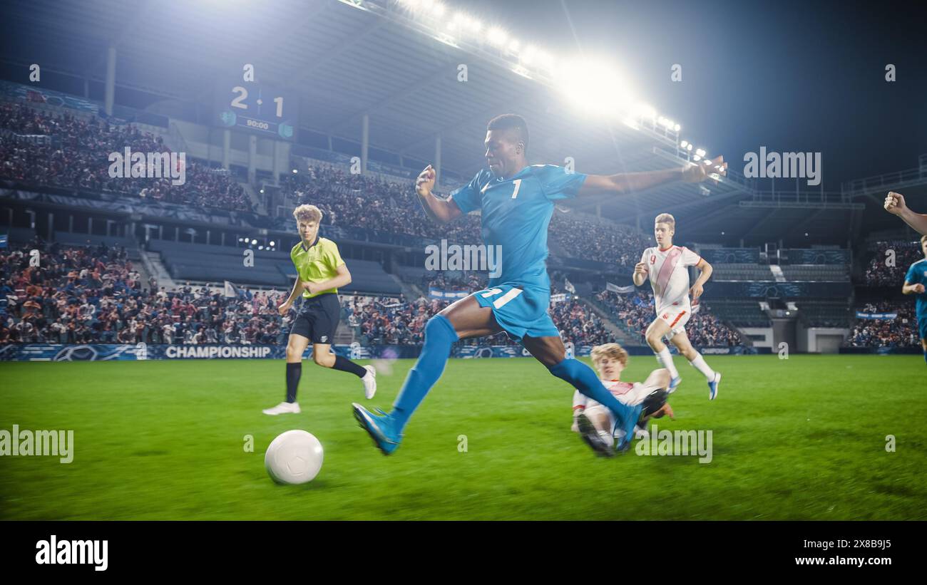 Professional Soccer Football Match Championship: Blue Team Attacks ...