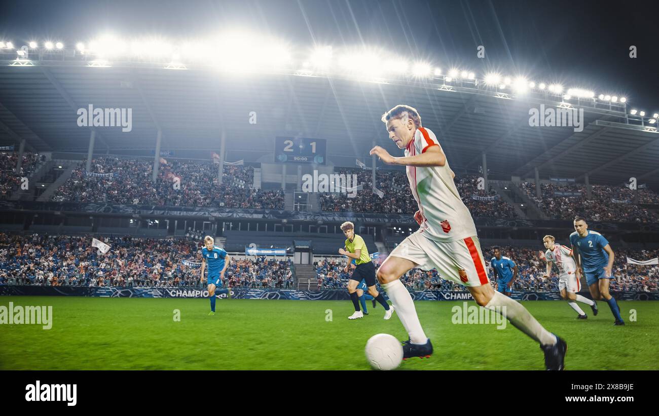 Professional Soccer Football Match Championship: White Team Attacks ...
