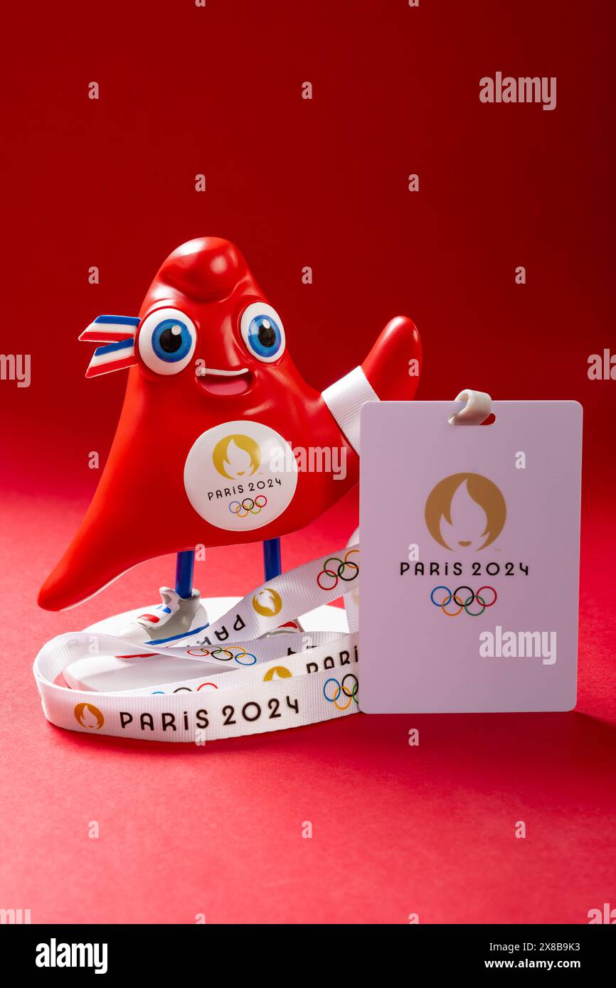 ZHONGSHAN China-May 23 2024: 2024 Paris Olympic Games mascot the Phryge ...