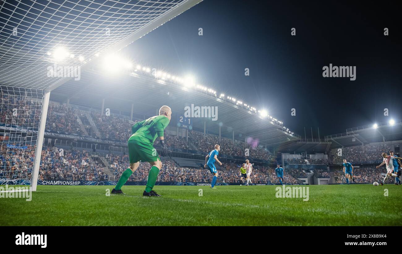 Football Championship: White Team Forward Hits the Ball and Scores ...