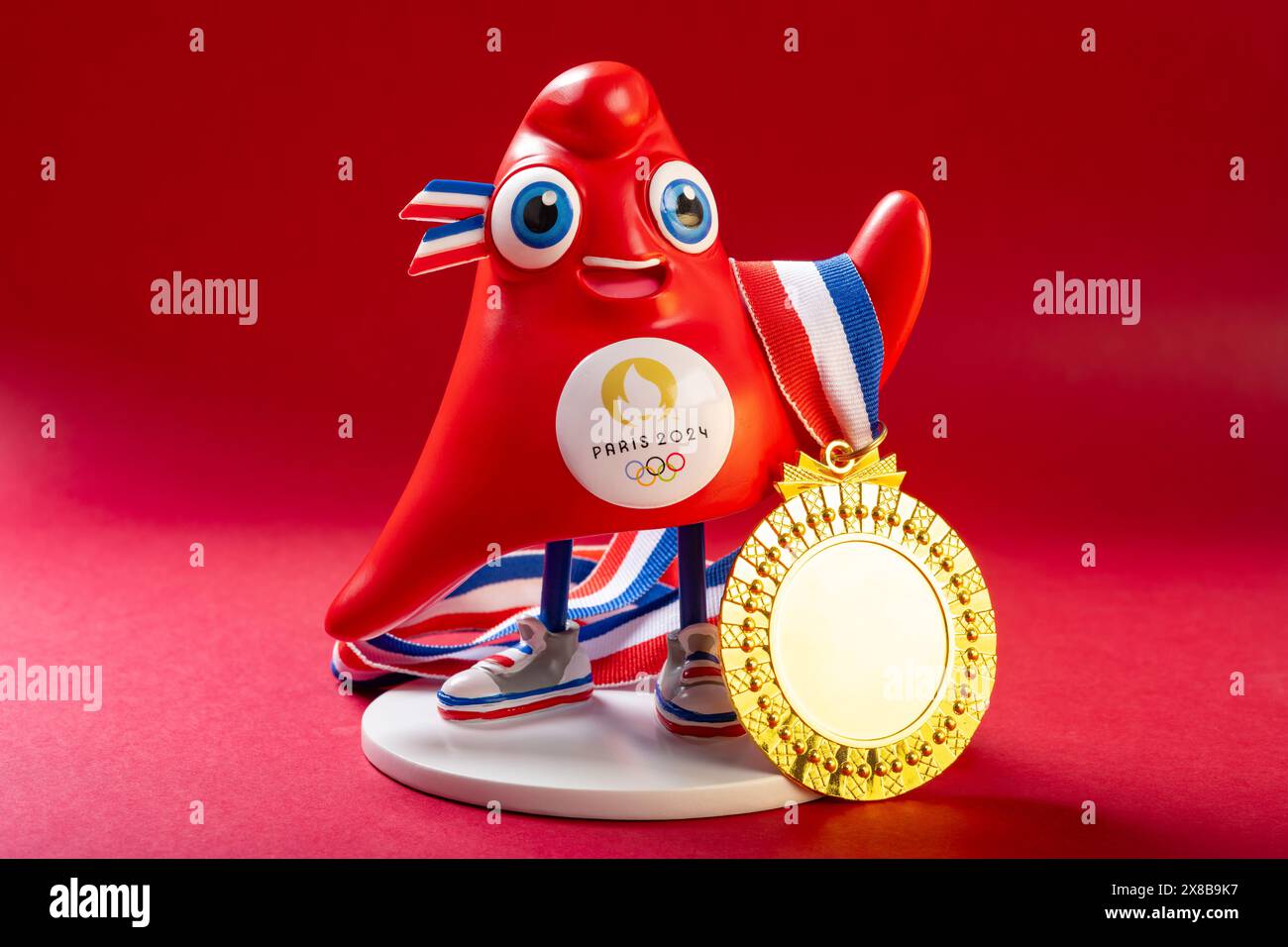 ZHONGSHAN China-May 23 2024: 2024 Paris Olympic Games mascot the Phryge ...
