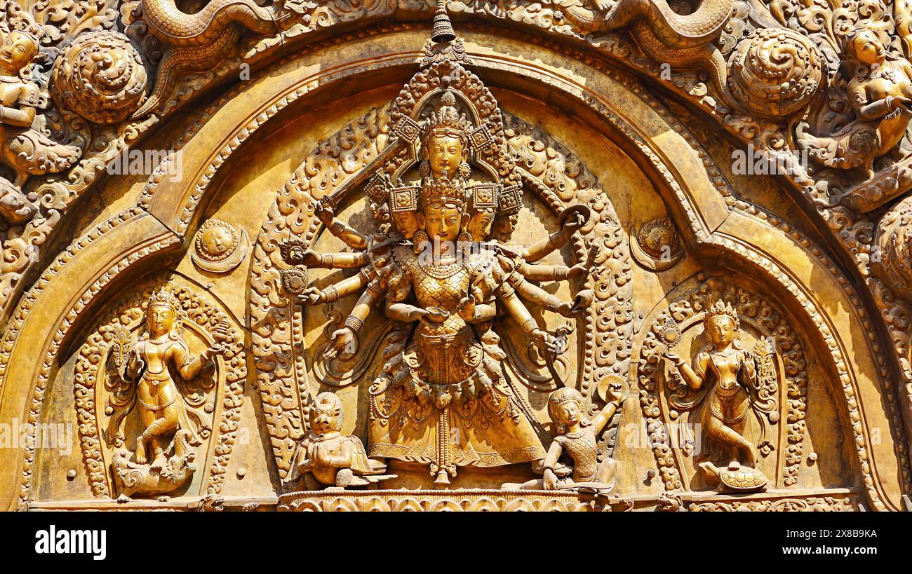 Statue of Goddess Taleju on Golden Gate, Bhaktapur Durbar Square ...