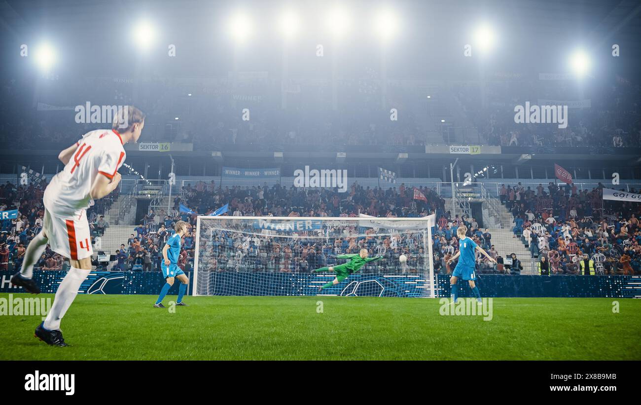 Football Championship: White Team Forward Hits the Ball and Scores ...