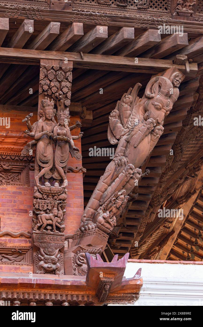 Wooden Carving depicting of Hindu deities on Changu Narayan Temple ...