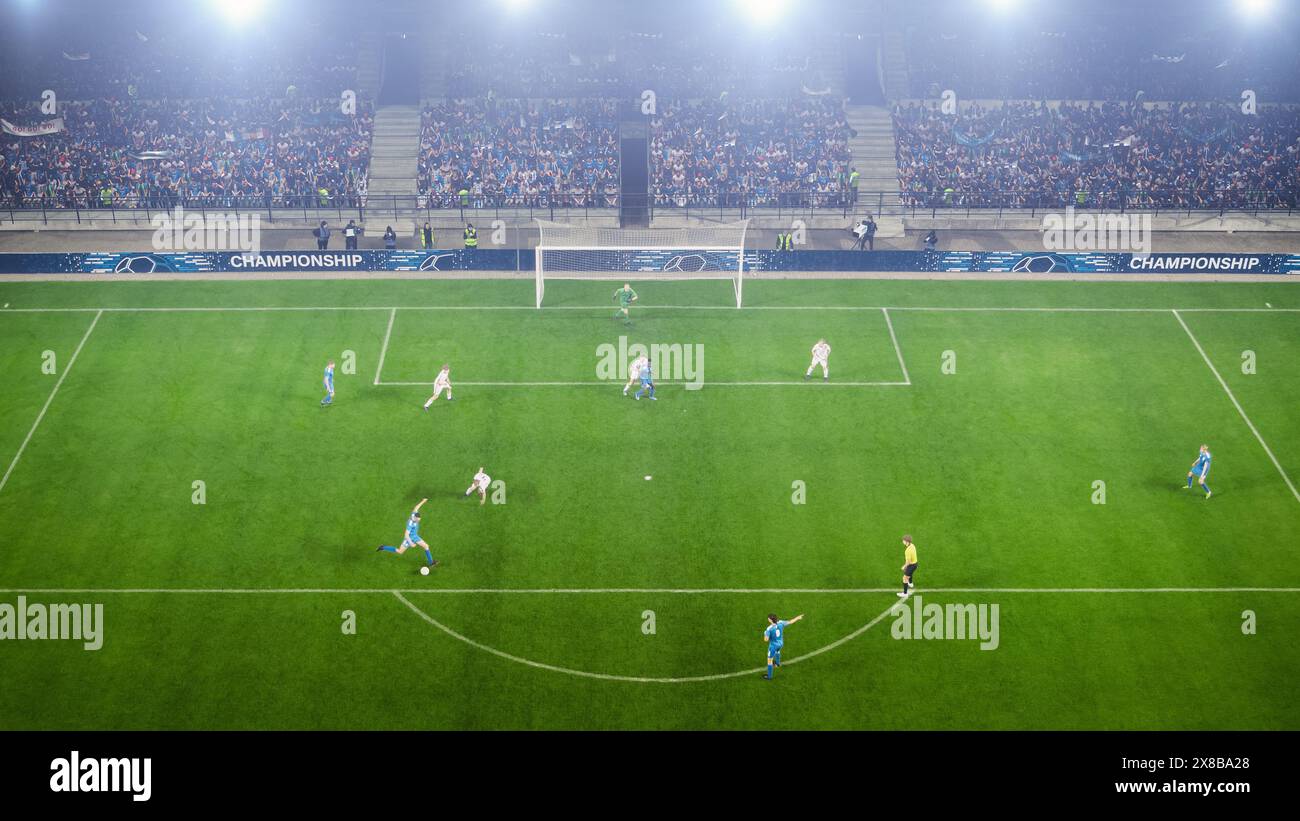 Aerial Shot of a Whole Stadium with Soccer Championship Match. Teams ...